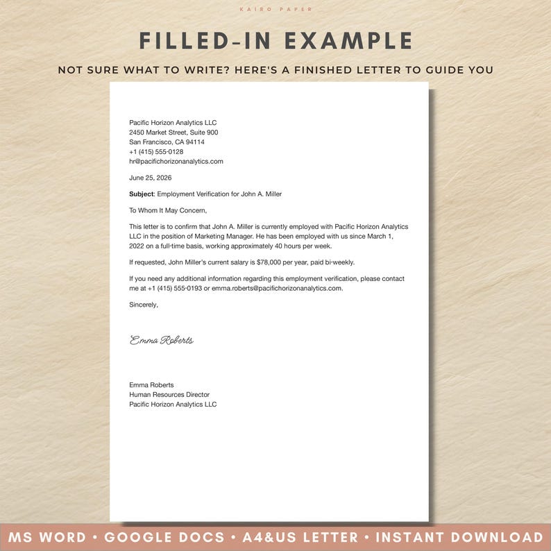 Employment Verification Letter Template | Proof of Employment ...