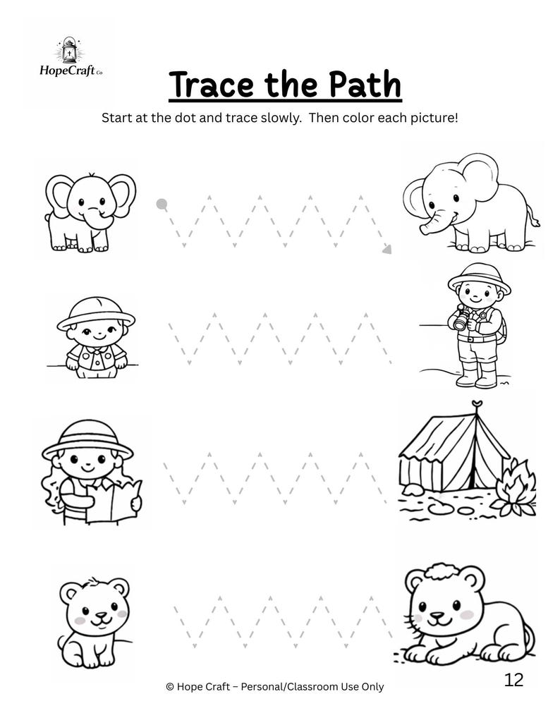 Preschool Pre-writing Skills Tracing Workbook: Safari Animals - Etsy