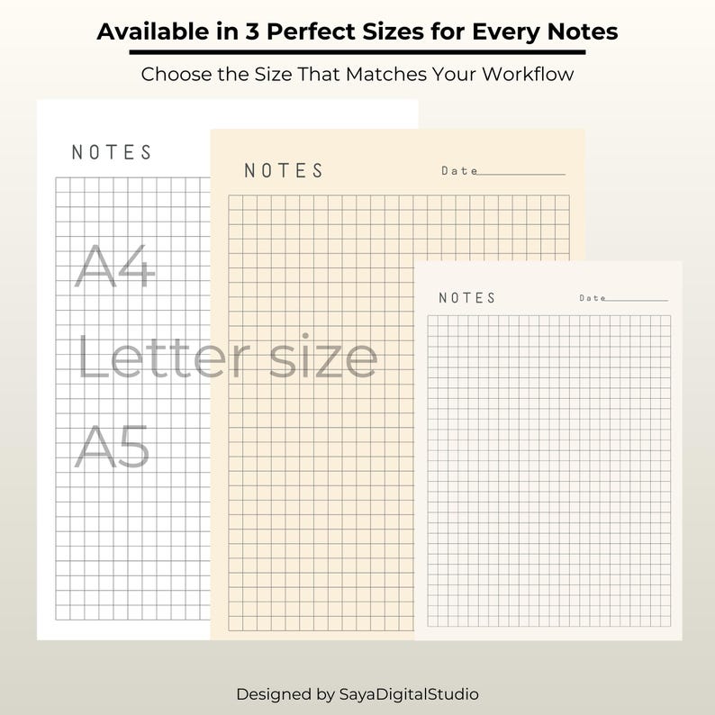 Printable Grid Notes Paper • Minimalist Planner Inserts (PDF) - Etsy
