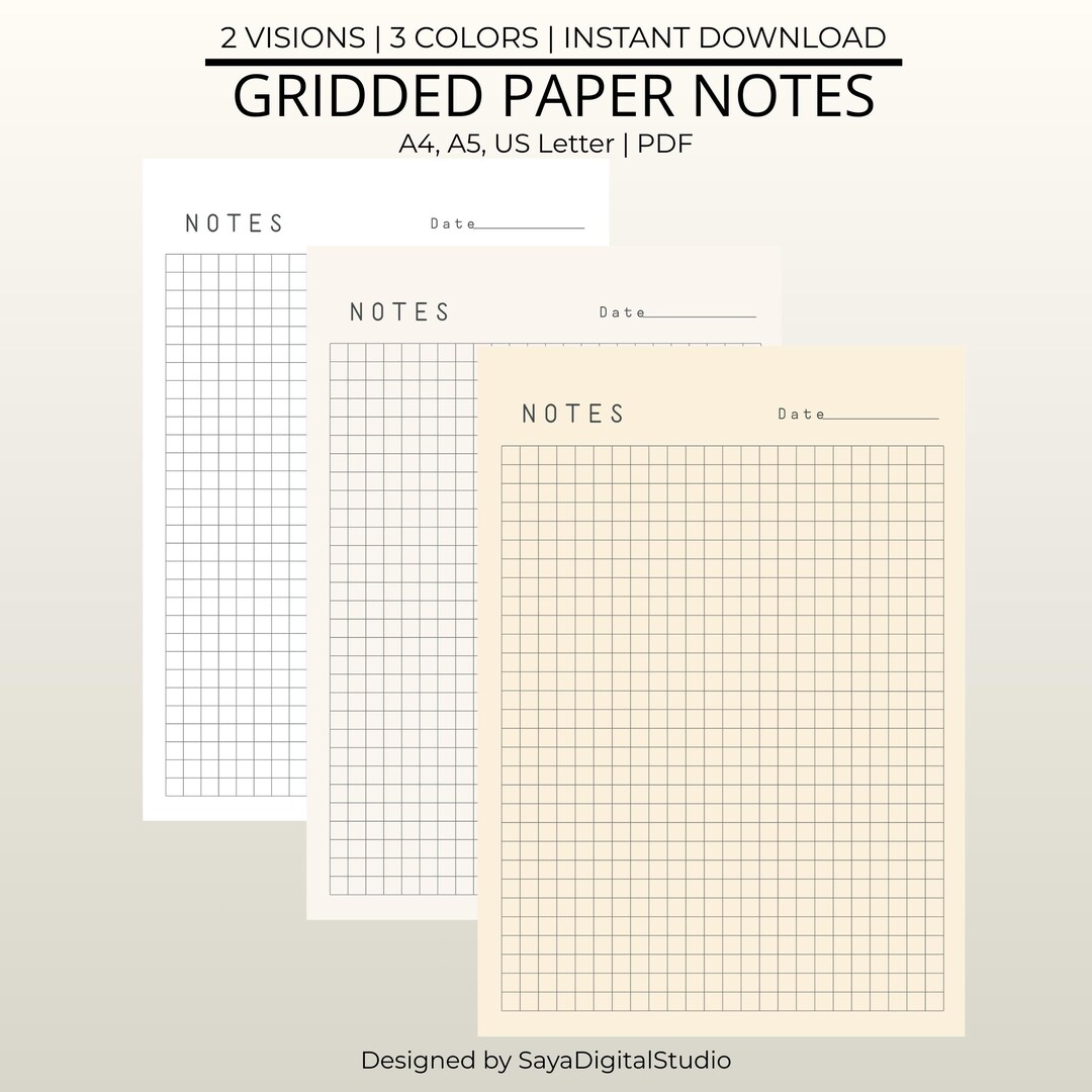 Printable Grid Notes Paper • Minimalist Planner Inserts (PDF) - Etsy