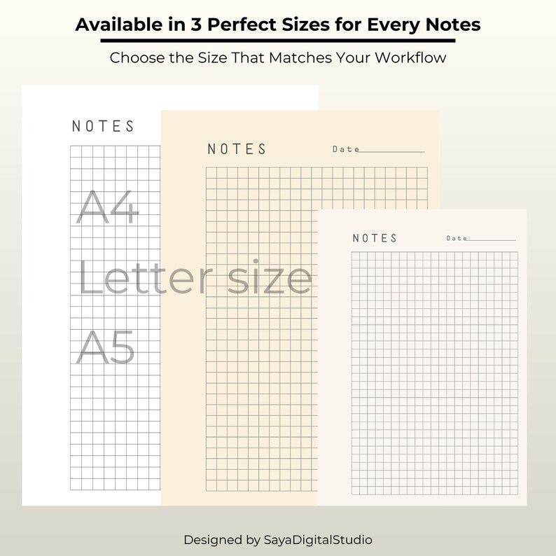 Printable Grid Notes Paper • Minimalist Planner Inserts (PDF) - Etsy