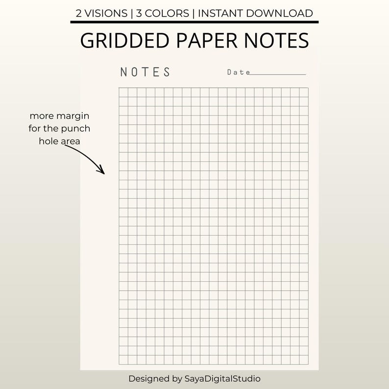 Printable Grid Notes Paper • Minimalist Planner Inserts (PDF) - Etsy
