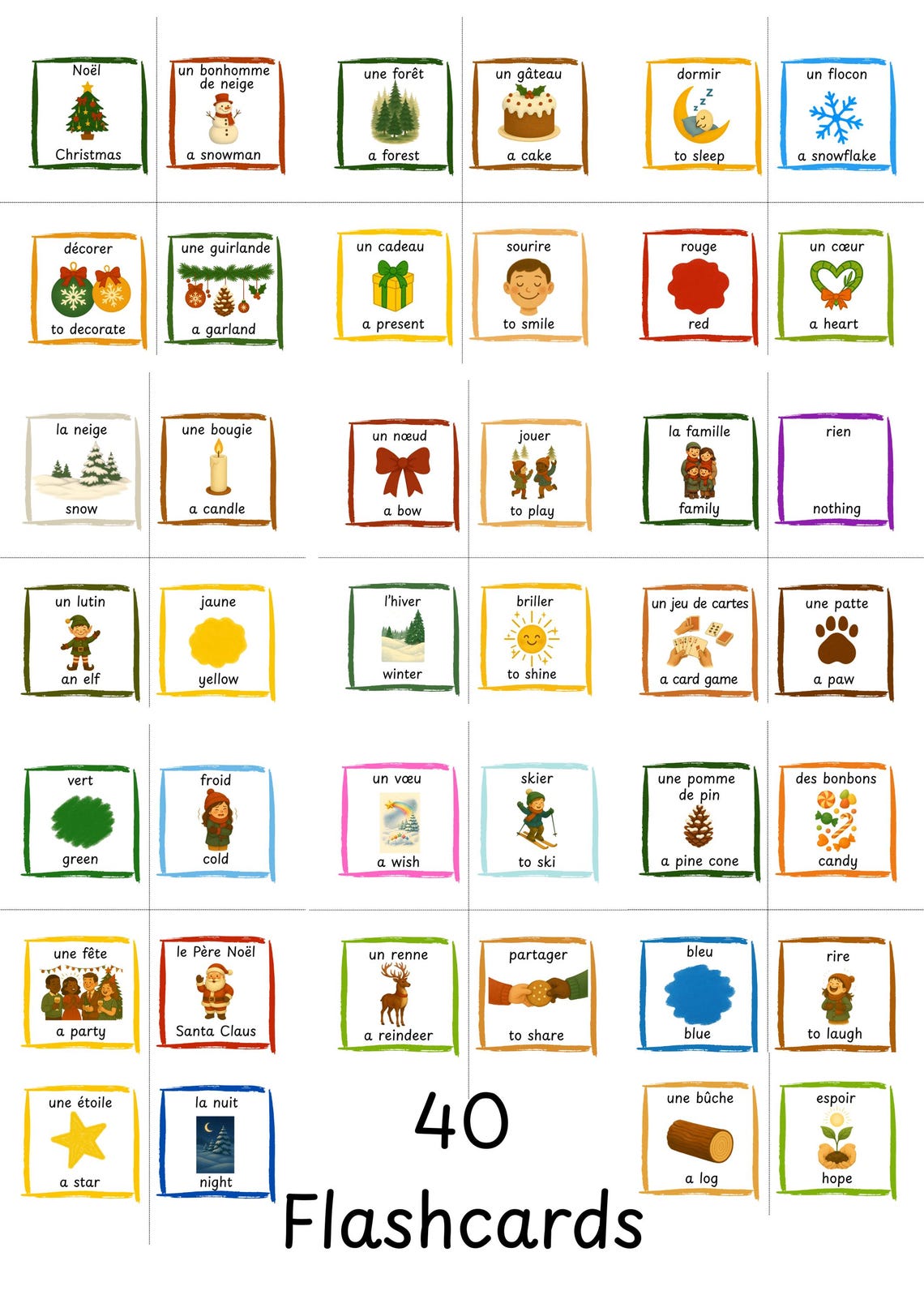 Bilingual Flashcards | French-english Vocabulary Cards | 40 Printable ...
