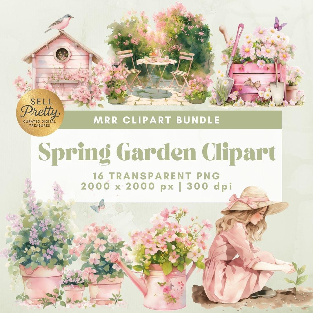 Spring Garden Clipart, Floral Graphics PNG, MRR & PLR - Etsy