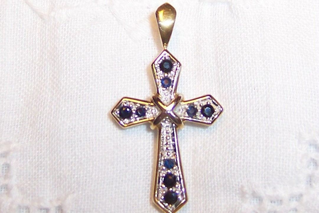 Vintage Dark Blue Stones Cross Pendant. Sterling Silver. More Info in ...