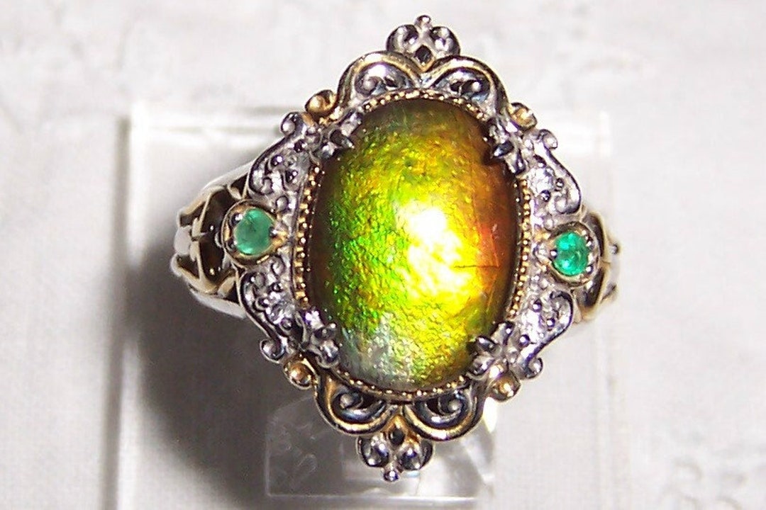 Vintage Designer Michael Valitutti Ammolite and Emerald Ring, Size 10 ...