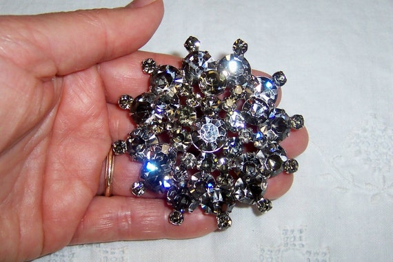 Vintage huge original Juliana gray rhinestones brooch… - Gem