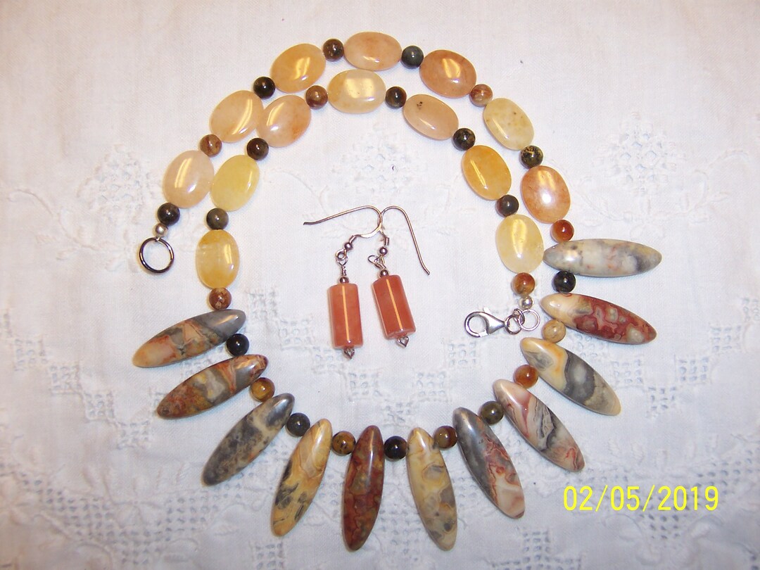 Crazy Lace Agate, Aventurine and Flower Agate Necklace and Earrings Set ...
