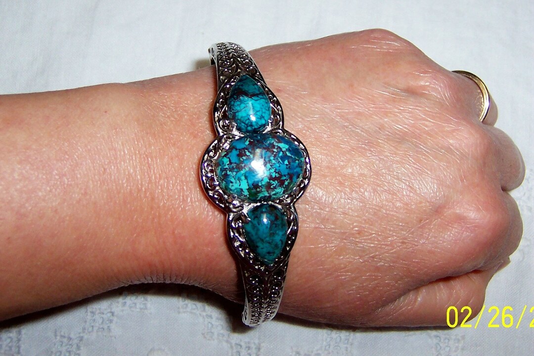 Vintage Chuck Clemency Turquoise Filigree Bangle. Sterling Silver ...