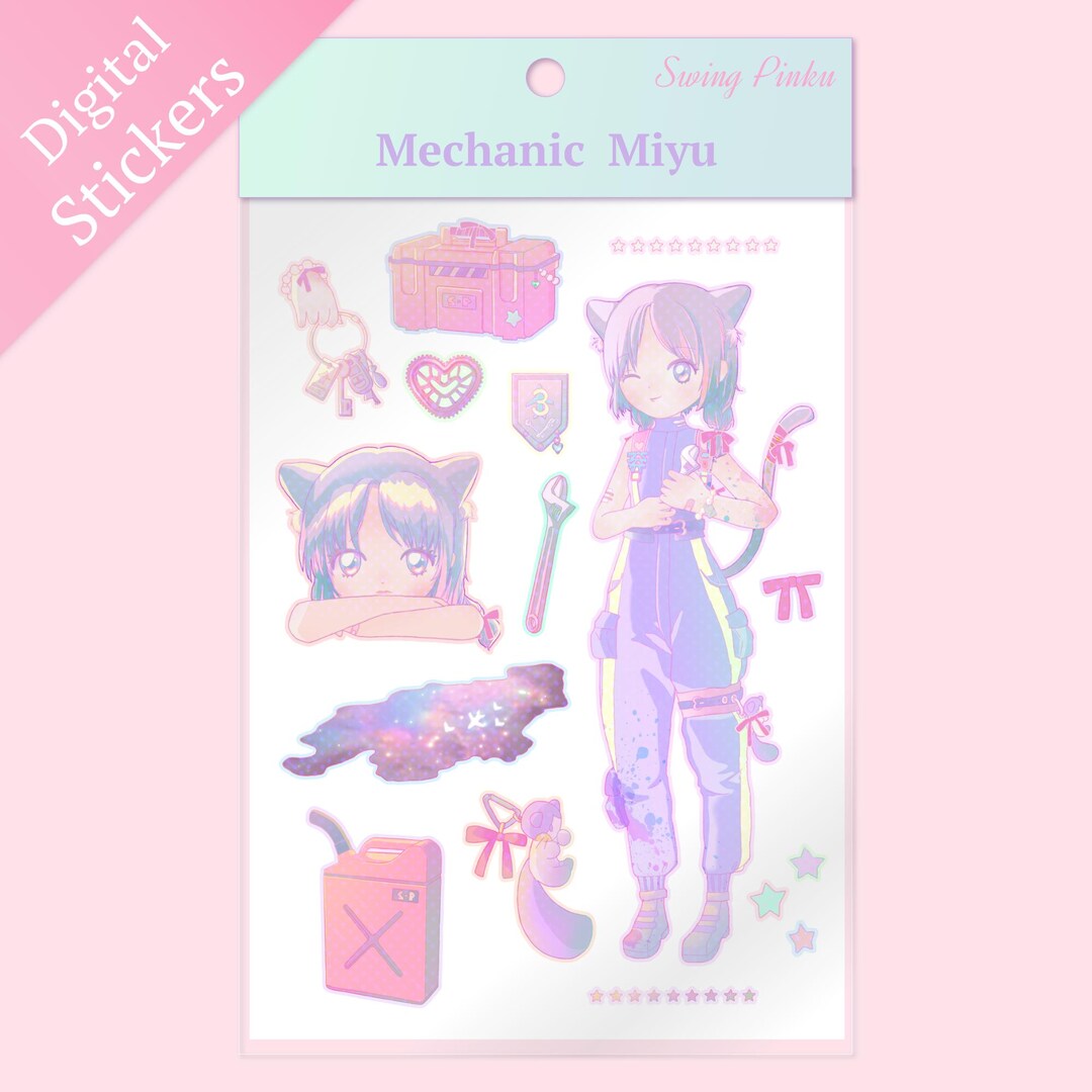 Mechanic Miyu Digital Stickers for Goodnotes | Y2K Kawaii Cat Girl PNG ...