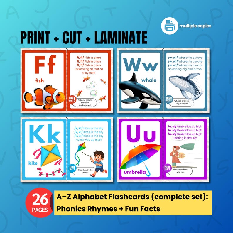 Phonics Alphabet Flashcards A-Z for Kids, ABC Digital Prints Flash ...