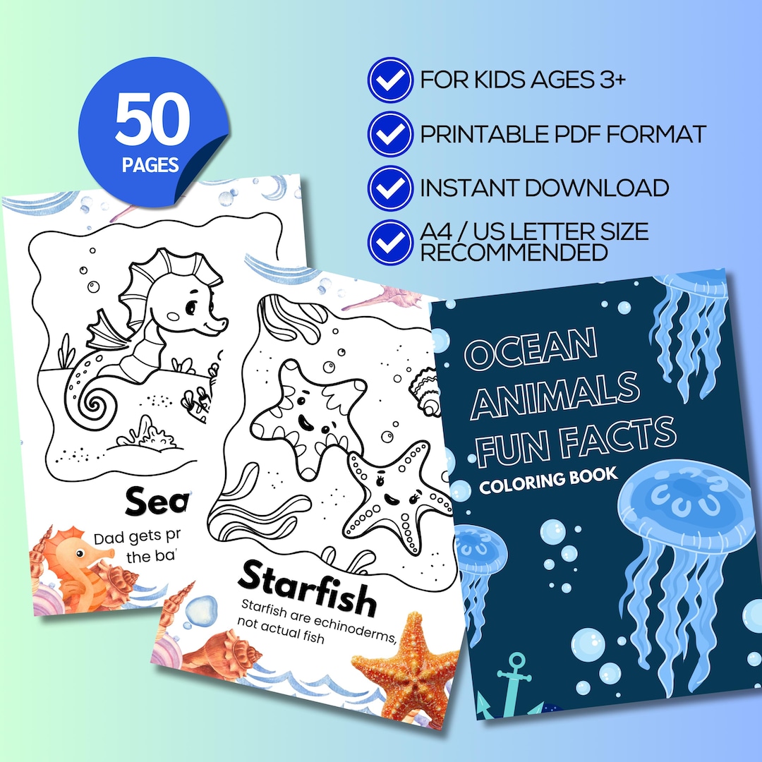 Sea Animals Coloring Book for Kids, Ocean Animal Doodle Patterns With ...