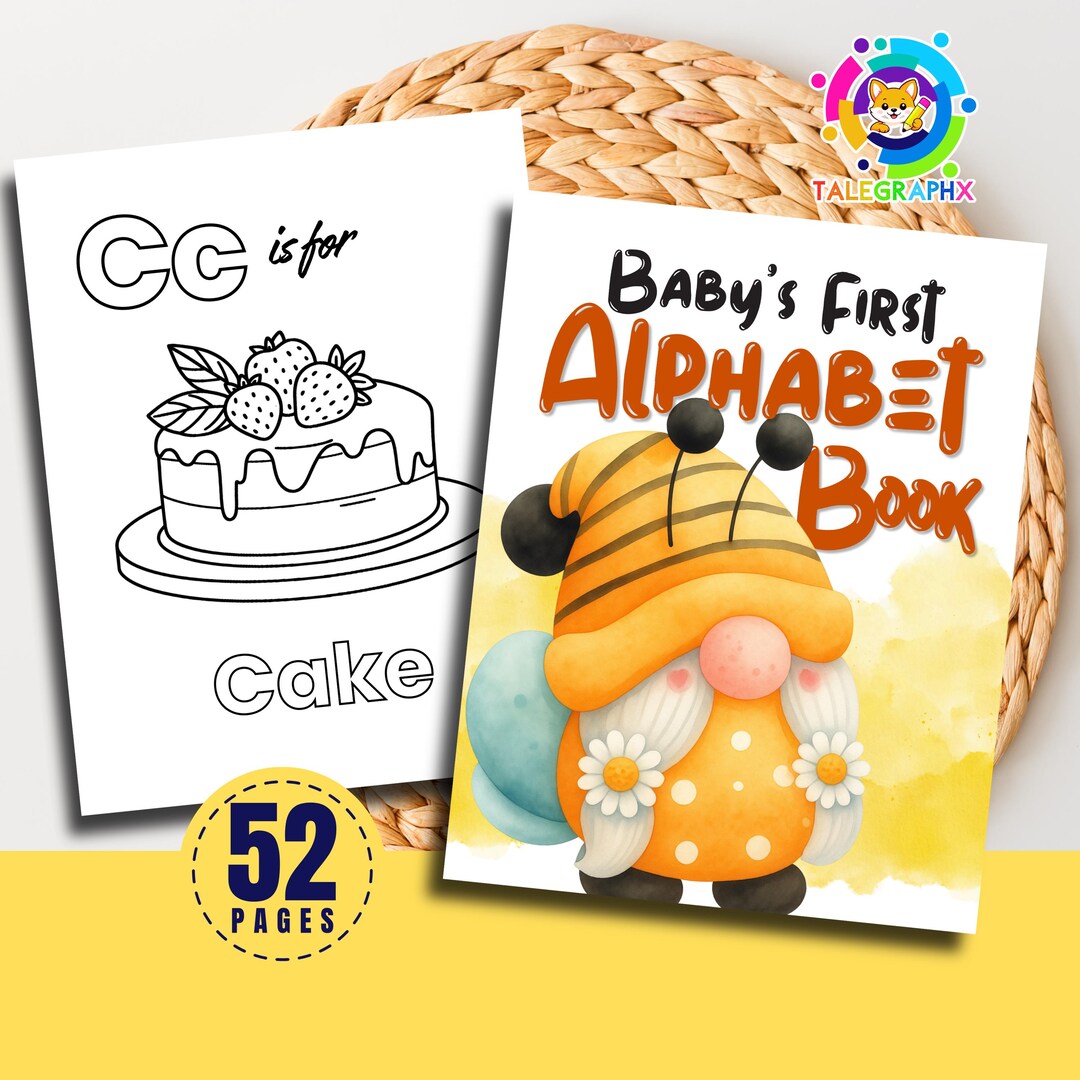 Alphabet Coloring Book Baby Shower Yellow Gnome Activity, First ABC ...
