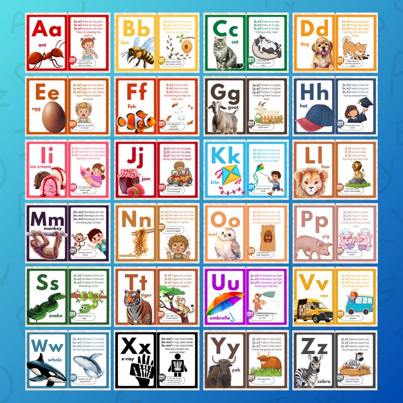 Phonics Alphabet Flashcards A-Z for Kids: Toddler ABC Printable Flash ...