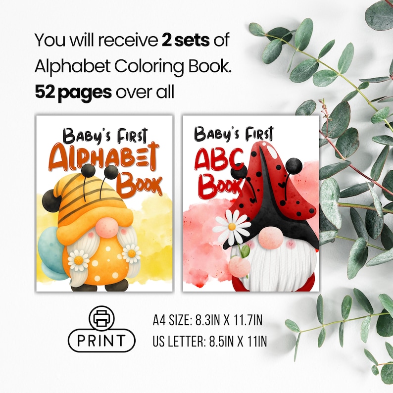 Alphabet Coloring Book Baby Shower Yellow Gnome Activity, First ABC ...