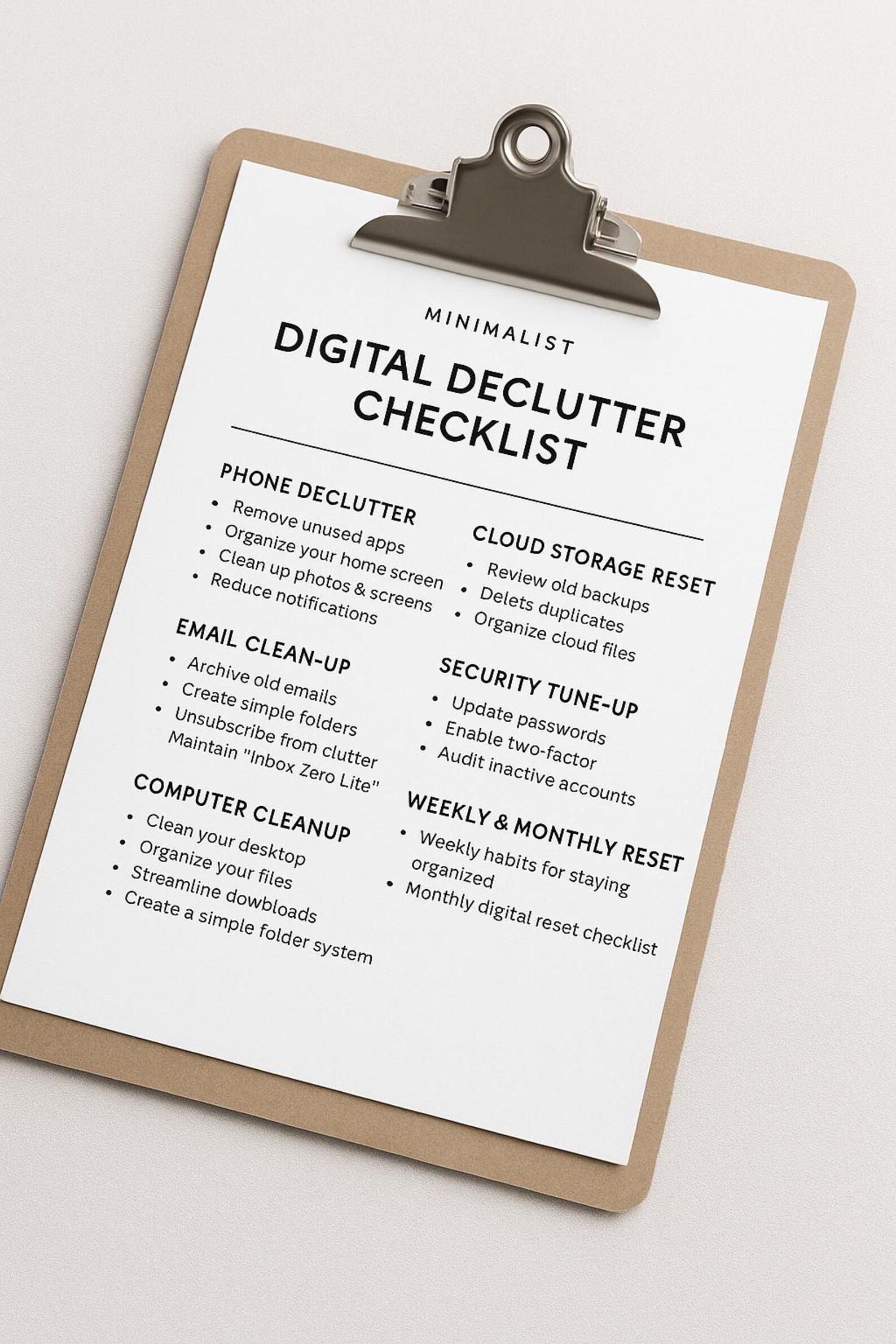 Minimalist Digital Declutter Checklist | Simple Digital Organization ...