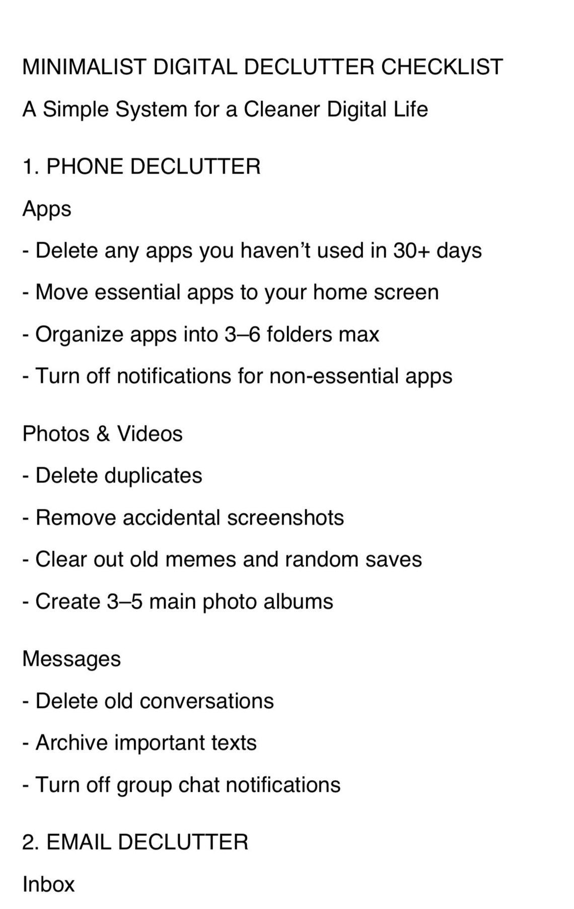 Minimalist Digital Declutter Checklist | Simple Digital Organization ...