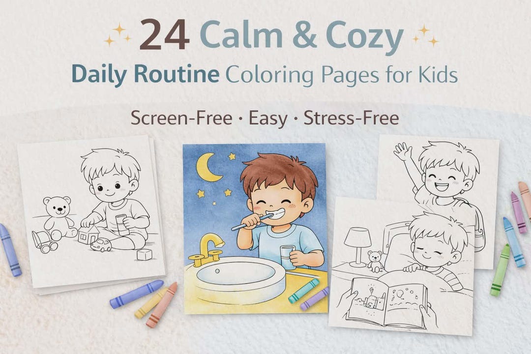 Kids Daily Routine Coloring Pages – Ages 3-8, 24-page Printable ...