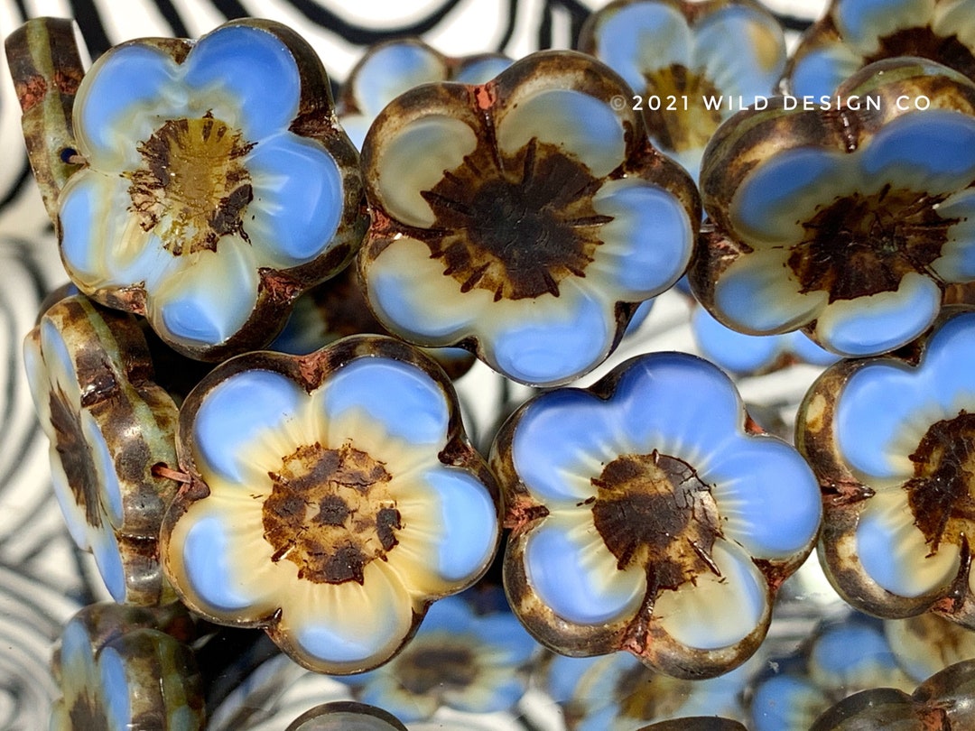 Blue Flower Beads Czech Glass Flower Beads 4pc XL Hawaiian Hibiscus ...