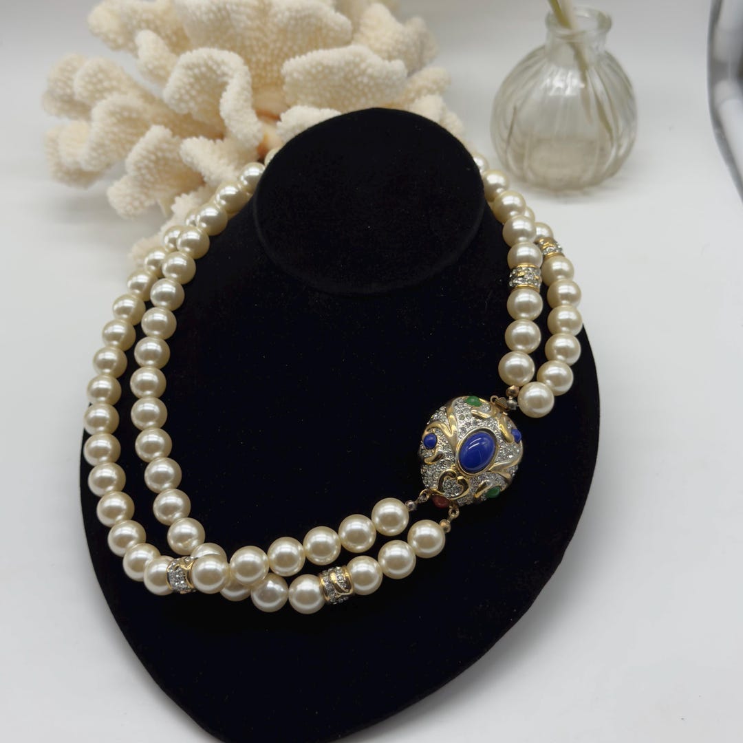 80s Pearl Necklace • Large Faux Pearl Necklace • 18 Inch Length ...