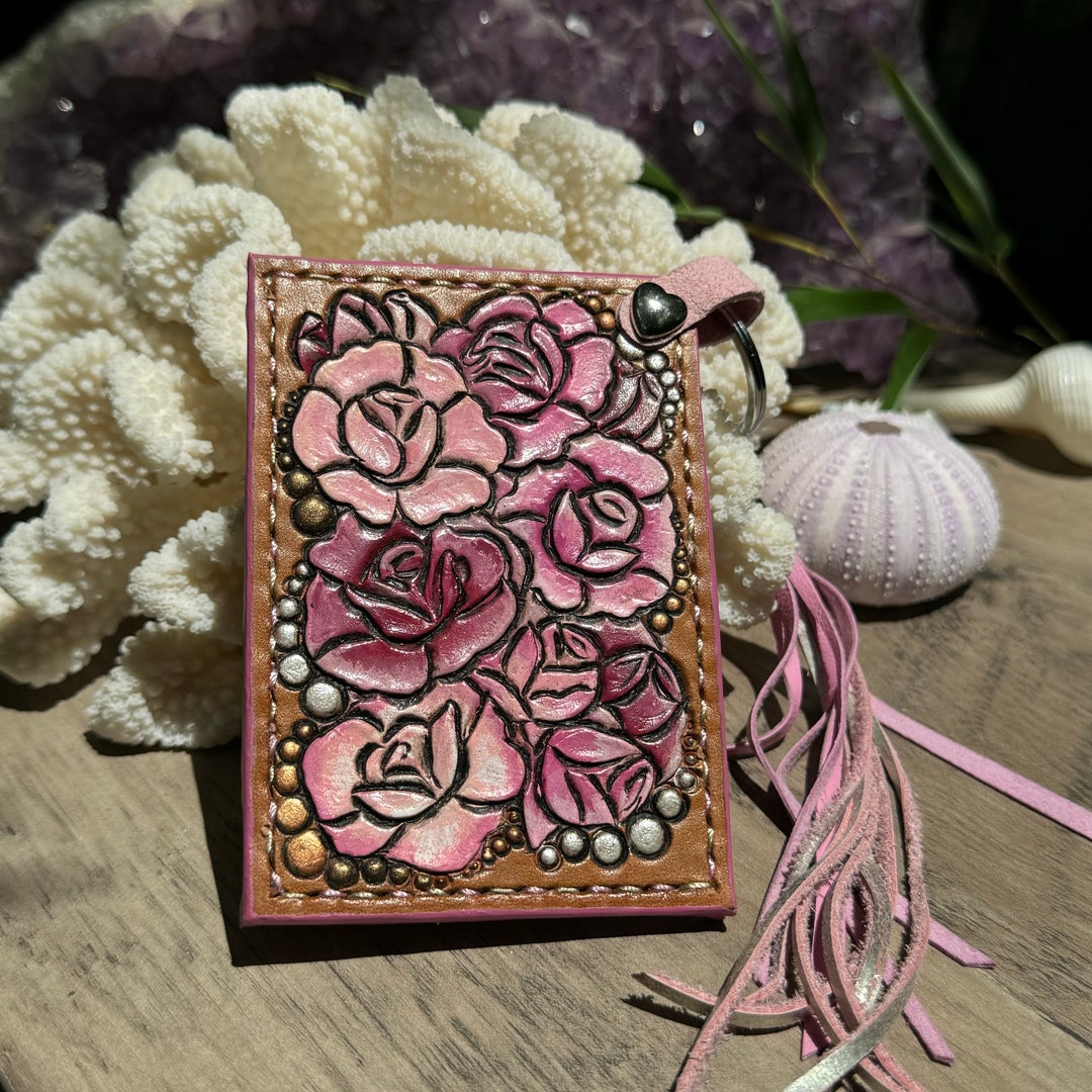 Leather Card Wallet • Tooled Leather Roses • Minimalist Wallet • Mini ...