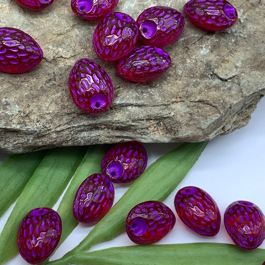 Strawberry Beads Czech Glass Strawberry Beads, 10pc, Czech Berry Beads ...