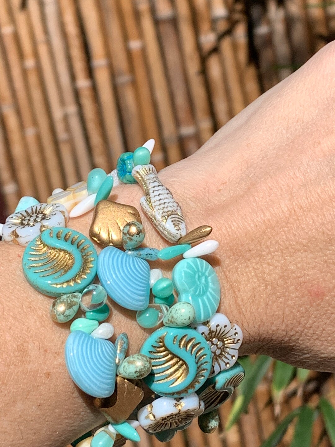 Beachy Bracelet • Glass Seashell Bracelet • Czech Glass Bracelet ...
