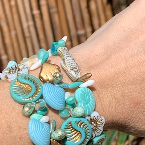 Beachy Bracelet Glass Seashell Bracelet Czech Glass Bracelet Ocean ...