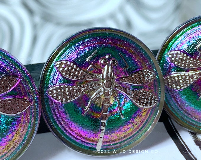 Czech Dragonfly Buttons Purple Silver Blue Metallic Czech Glass ...