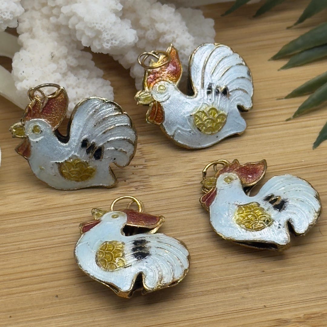 Cloisonné Chicken Charms • Enamel Rooster • Vintage Rooster Charm ...