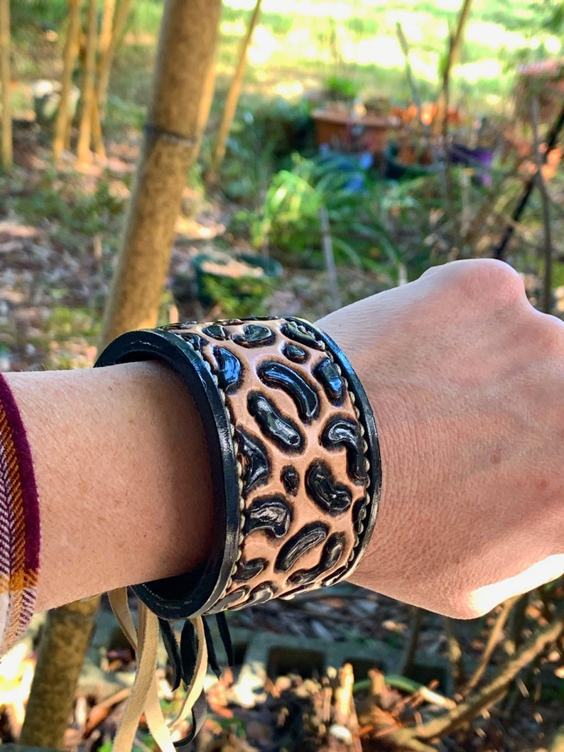Leopard Print Bracelet Tooled Leather Cuff Bracelet - Etsy