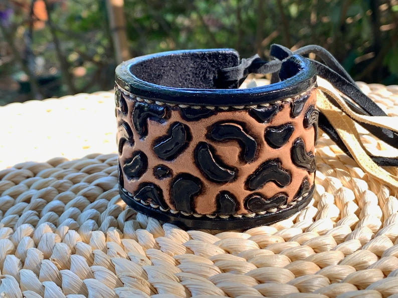 Leopard Print Bracelet Tooled Leather Cuff Bracelet - Etsy