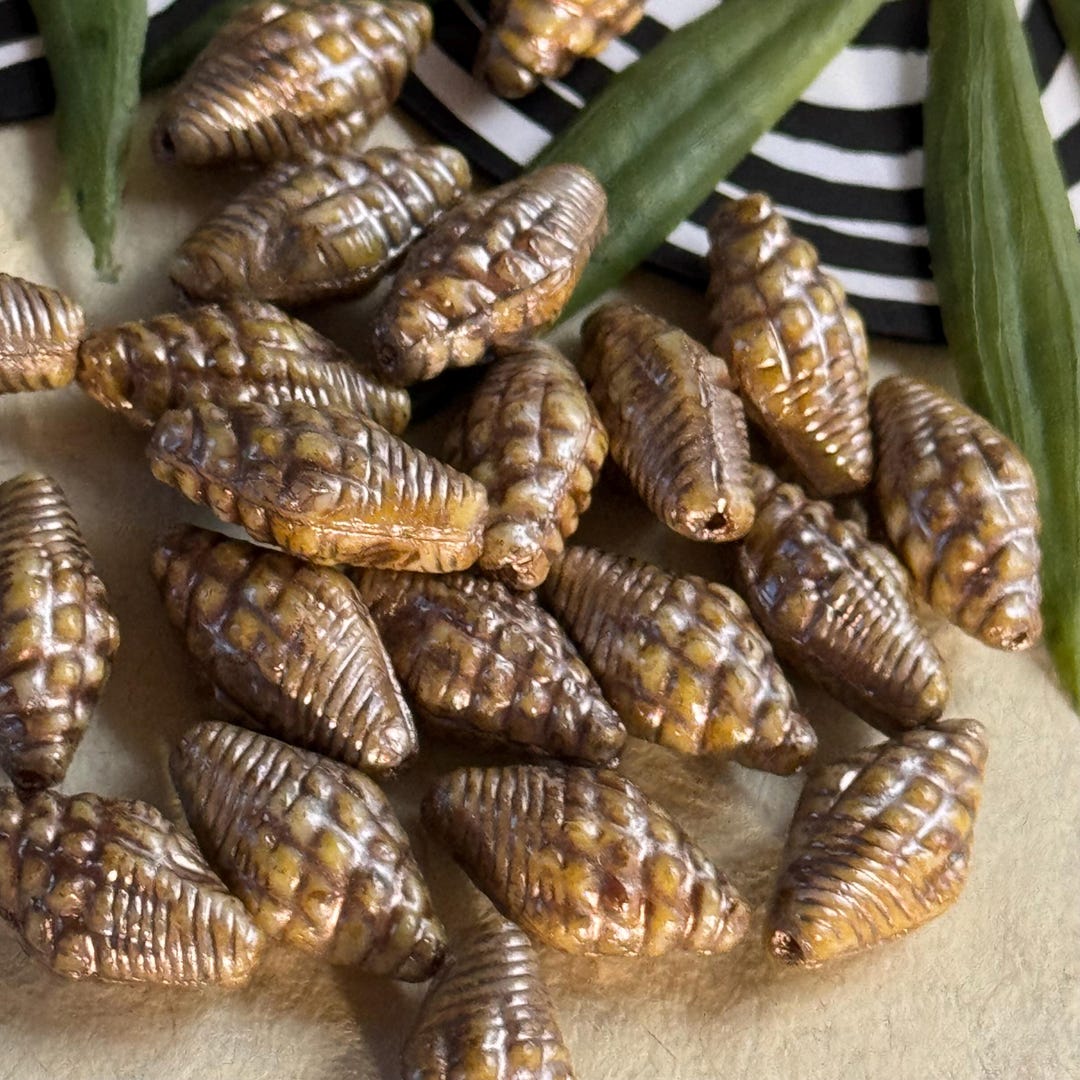 Czech Glass Shell Beads • Picasso Beads • 10pc • Beige Luster • Beach ...