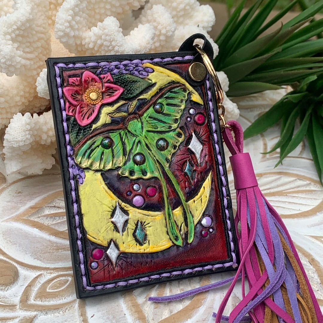 Luna Moth Wallet Tooled Leather Card Wallet Leather Minimalist Wallet ...