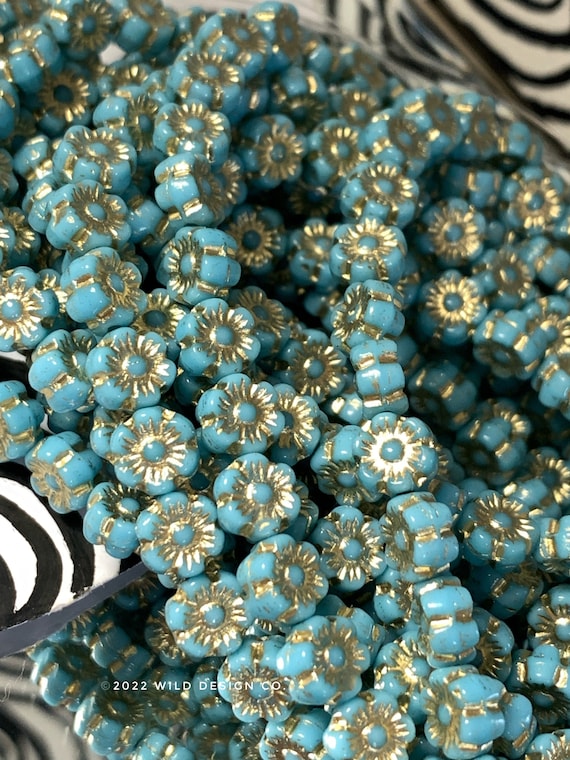 Blue Flower Beads Light Blue Flower Beads 6mm Czech Glass - Etsy