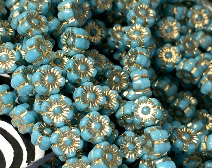 Blue Flower Beads Light Blue Flower Beads 6mm Czech Glass Hibiscus ...