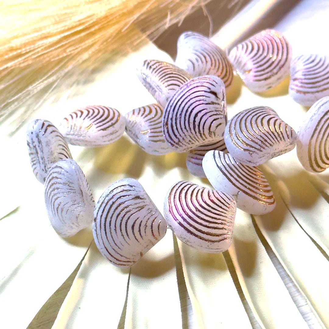 Clear Shell Beads • 8pc • Czech Glass Matte Clear AB Seashell Beads ...