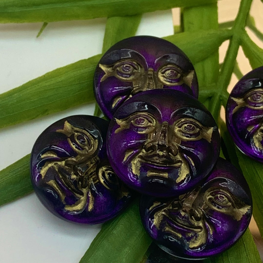Purple Moon Button Czech Glass Moon Face Buttons Purple and Silver ...