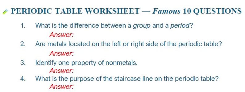 Chemistry Worksheet Pack | Blank Periodic Table + Practice Questions ...