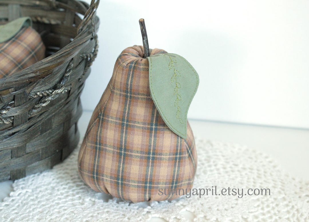 Plaid Pear Bowl Filler Textile Decor Stuffed Fruit Fall Thanksgiving ...