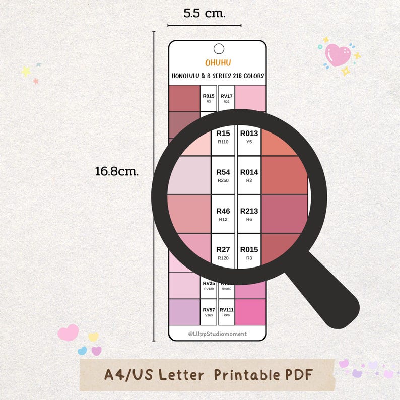 Ohuhu Honolulu 216 Colors Marker Swatch Card | A4,US Letter (printable ...