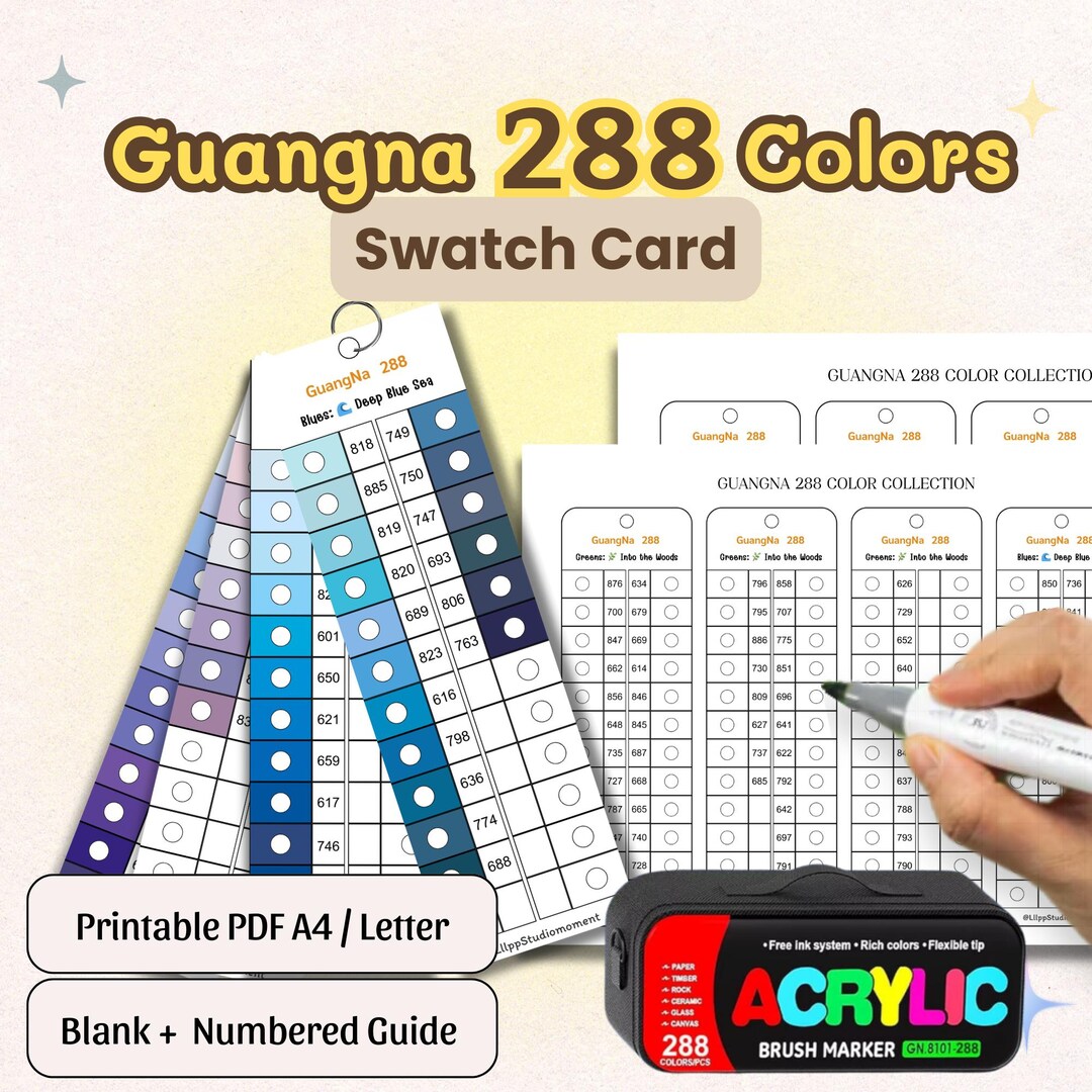 Guangna Marker Swatch Card | 288 Color Chart (A4/US Letter PDF) - Etsy
