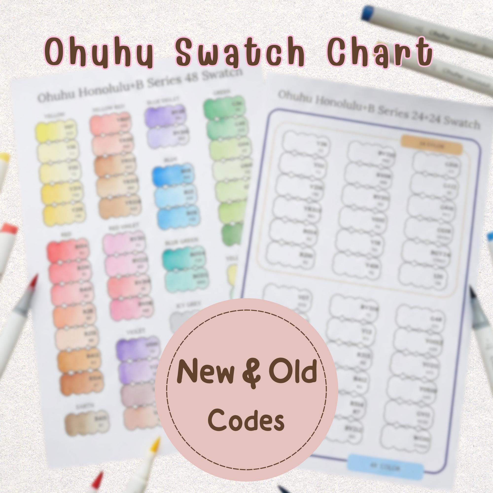 Ohuhu Honolulu Marker Swatch Chart | 48 Color, Honolulu+b Series (PDF ...