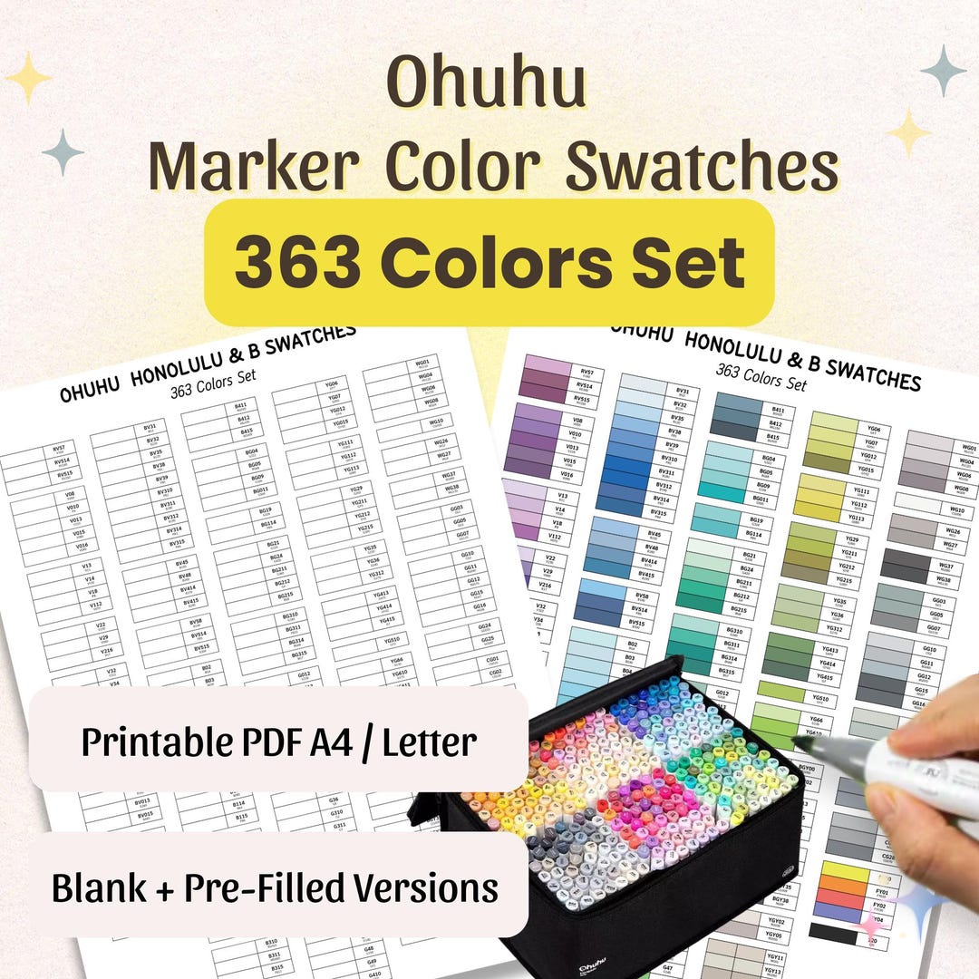 Ohuhu Honolulu 363 Color Swatch Chart | Alcohol Marker Printable ...