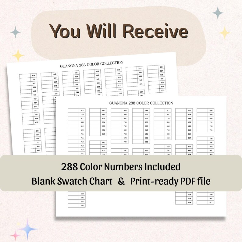 Guangna 288 Color Swatch Chart, A4 & Letter Size (digital Download ...