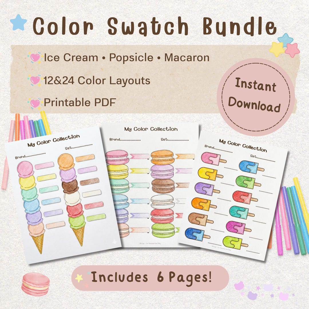Dessert Theme Color Swatch Printable - Blank Color Chart for 12/24 ...