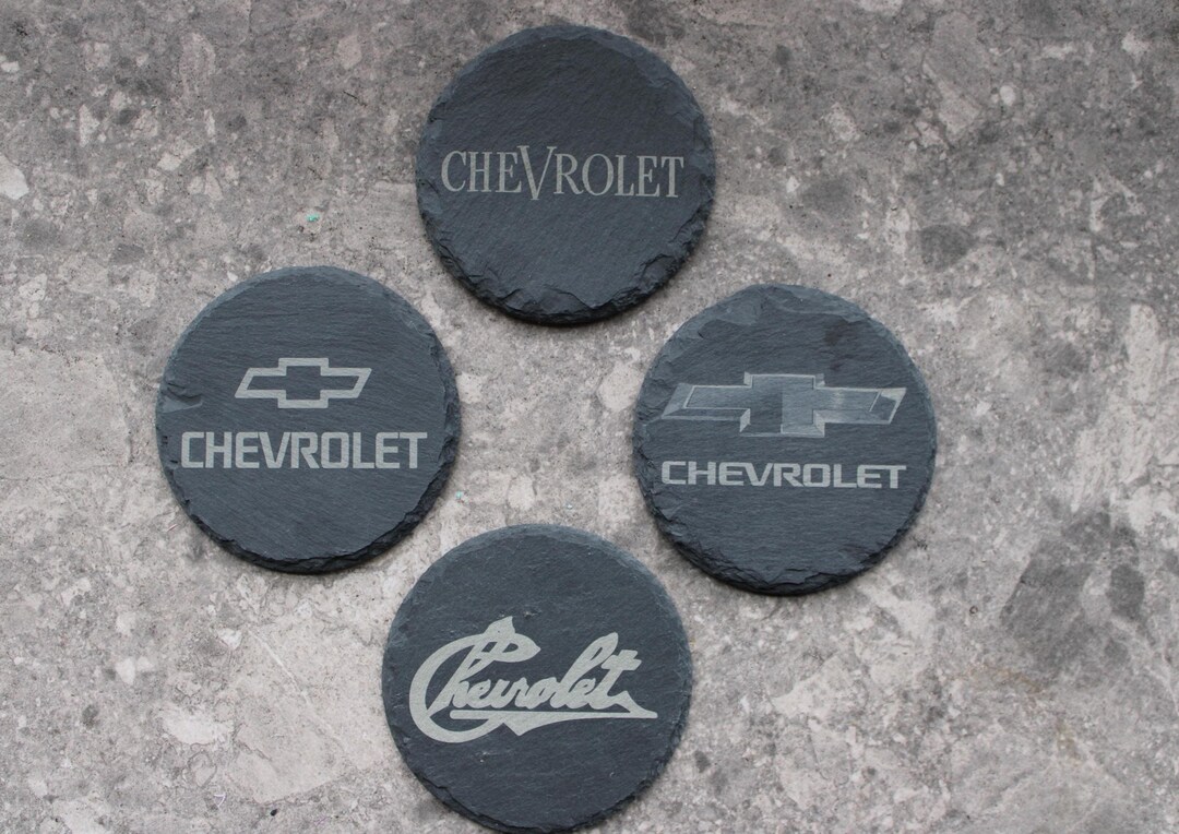 Chevrolet Logo Slate Coasters Set of 4 – Engraved Round Drink Coasters ...