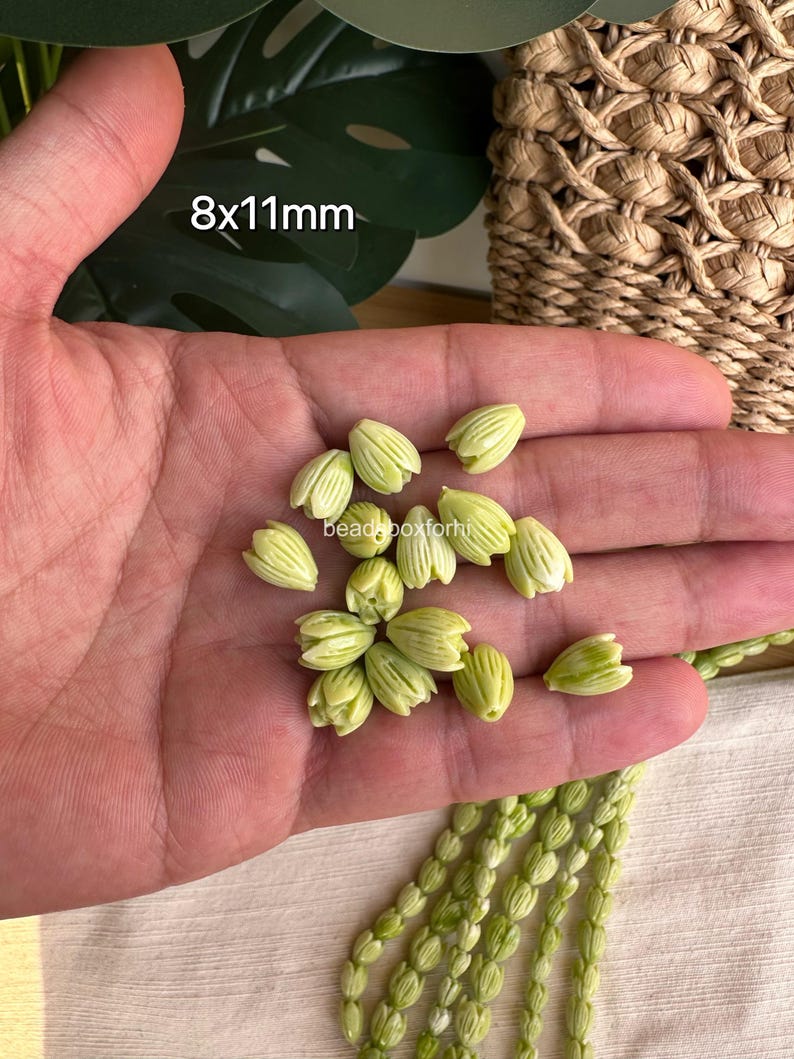 Variegated Green Pikake Beads, Resin & Coral Powder Hawaiian Green ...