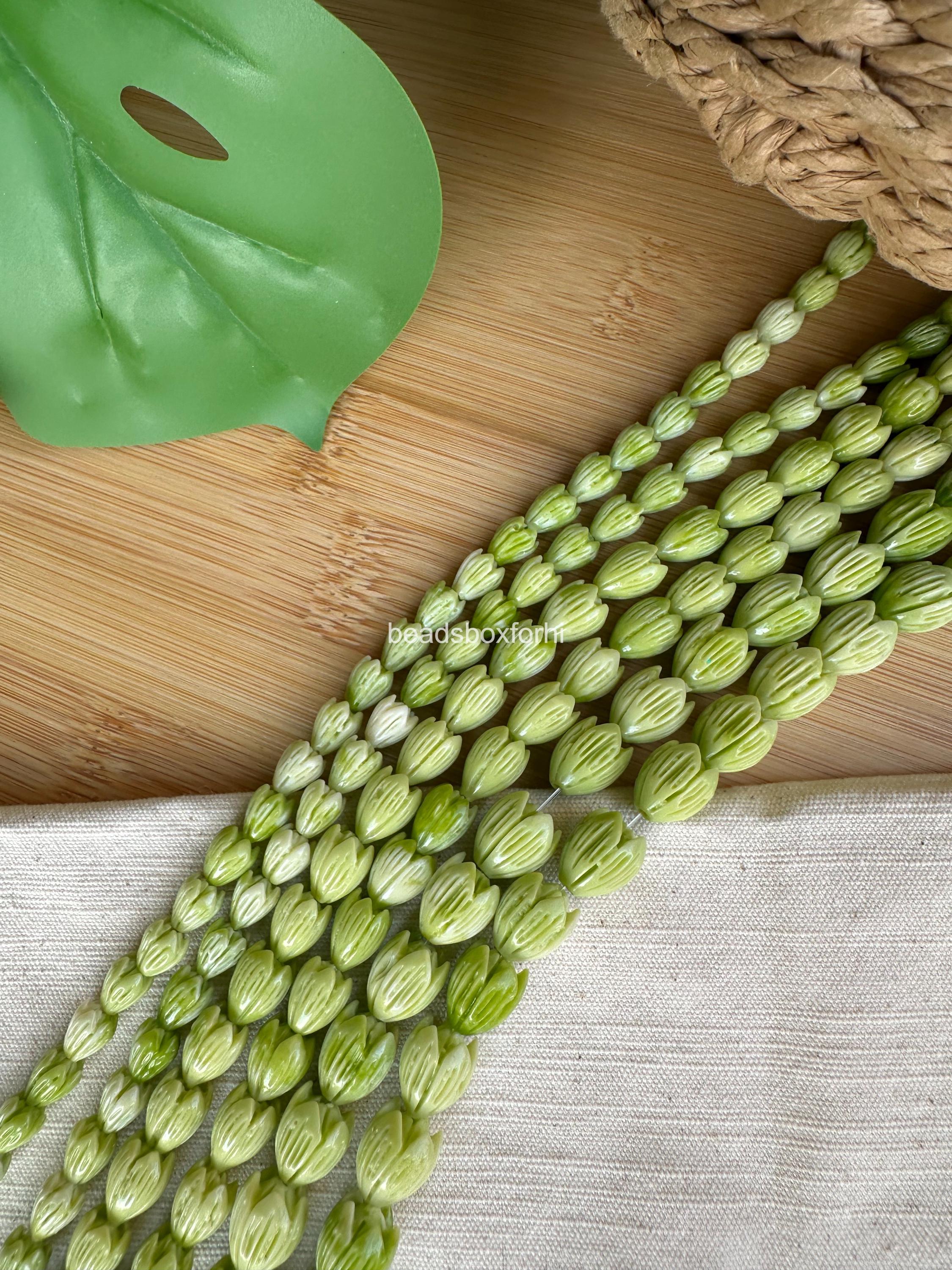 Variegated Green Pikake Beads, Resin & Coral Powder Hawaiian Green ...