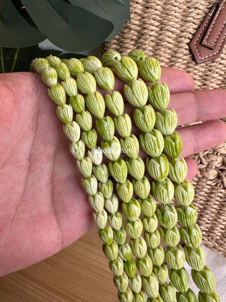 Variegated Green Pikake Beads, Resin & Coral Powder Hawaiian Green ...
